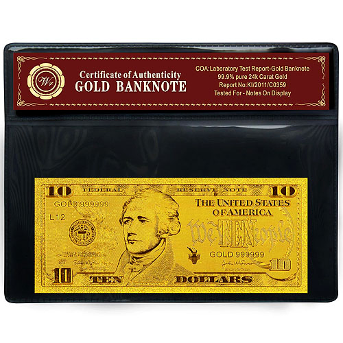 Jewelryroom.com - US TEN DOLLAR BANKNOTE 24K GOLD USA REPLICA BANK NOTE ...