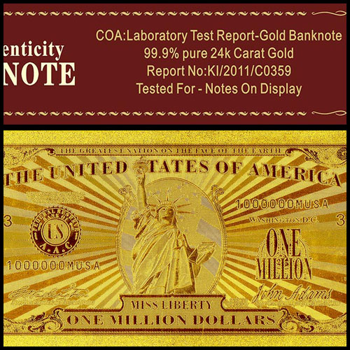 Jewelryroom.com - AWESOME ! US MILLION DOLLAR BANKNOTE 24K GOLD USA ...