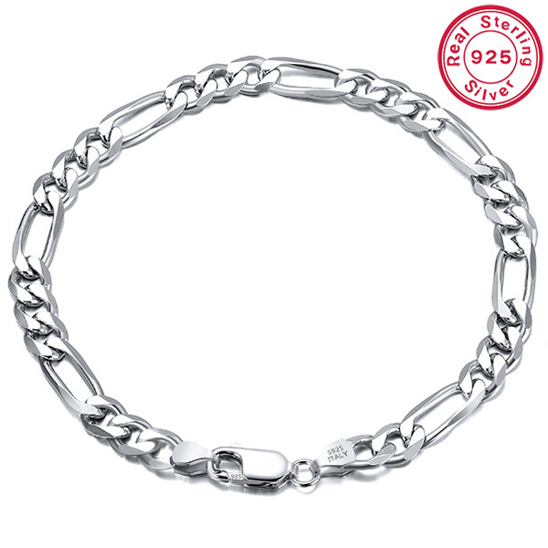 Jewelryroom.com - 20CM ITALY FIGARO CHAIN 925 STERLING SILVER BRACELET - Item #: 701508