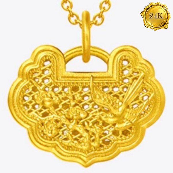 Jewelryroom.com - AWESOME ! LONGEVITY LOCK 24KT SOLID GOLD PENDANT ...