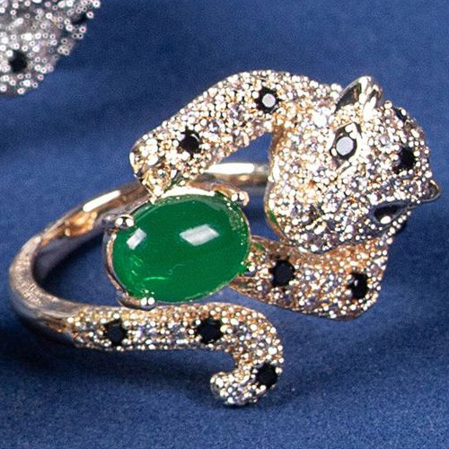 Jewelryroom.com - NEW! MALAYSIA JADE LEOPARD 18K YELLOW GOLD PLATED ...