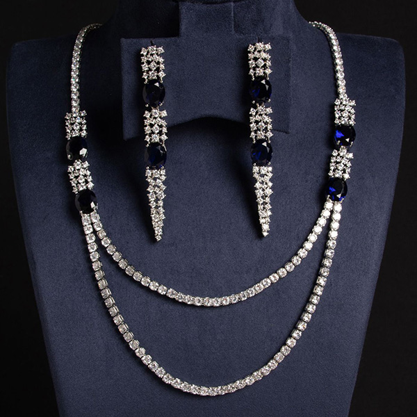 Jewelryroom.com - NEW! CREATED SAPPHIRE EARRINGS & NECKLACE 18K WHITE ...