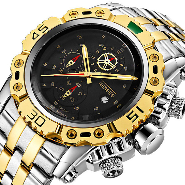 Jewelryroom.com - CLASSIC CHRONOGRAPH 18K GOLD-PLATED WATER RESISTANT ...